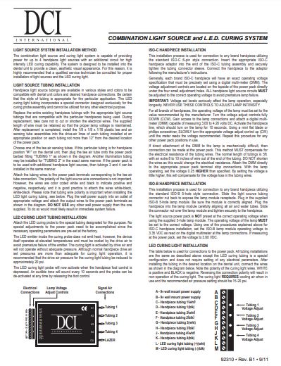 Curing Light Manual from the Dental Parts Shop